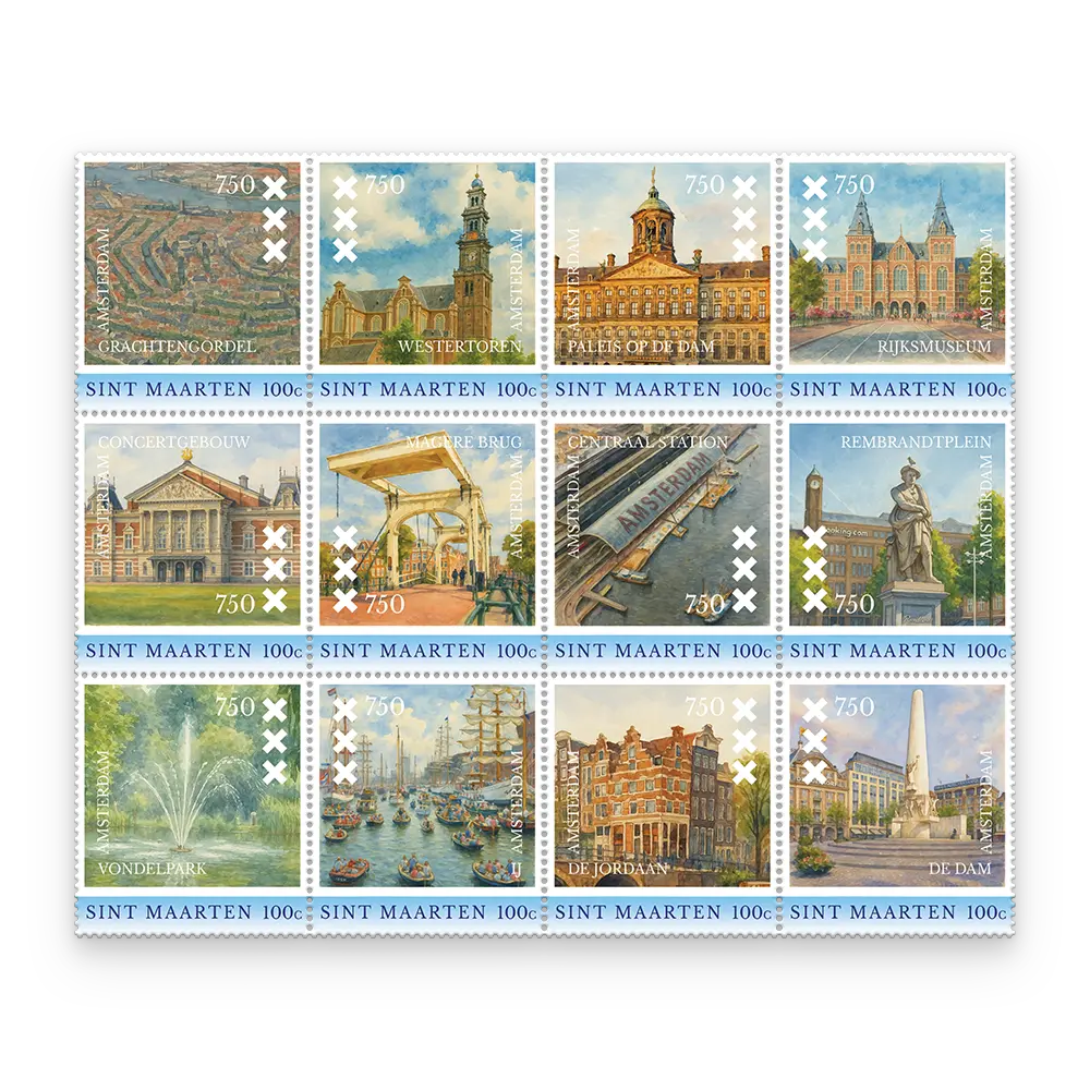 Het officiële postzegelvel ‘Amsterdam 750 Jaar'